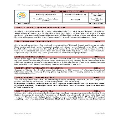 Machine drawing notes 15 me34d | PDF