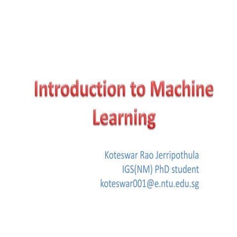 Introduction to Machine learning | PPT