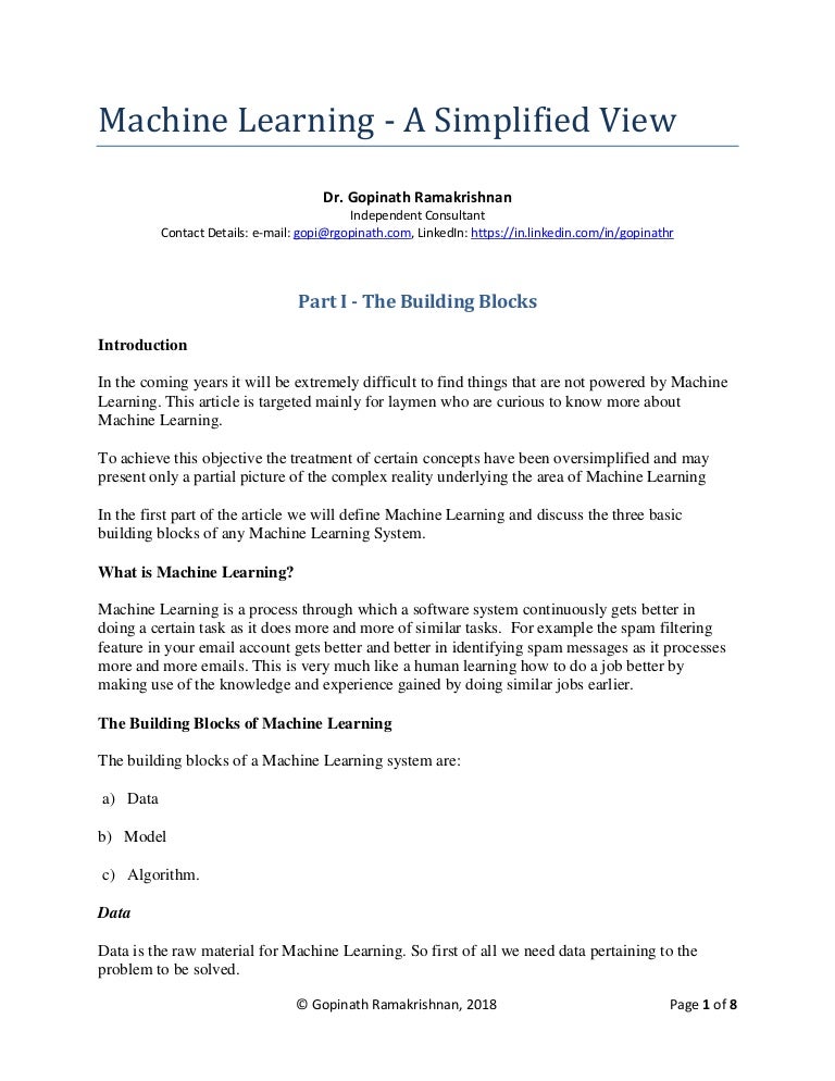 Machine Learning - A Simplified view