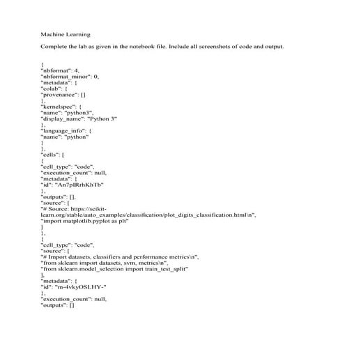 Machine Learning Complete the lab as given in the notebook file- Inclu.docx
