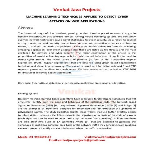 Machine Learning Techniques Applied To Detect Cyber Attacks On Web Applications Docx