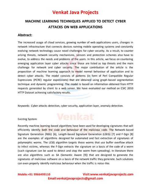 Machine Learning Techniques Applied To Detect Cyber Attacks On Web Applications Docx