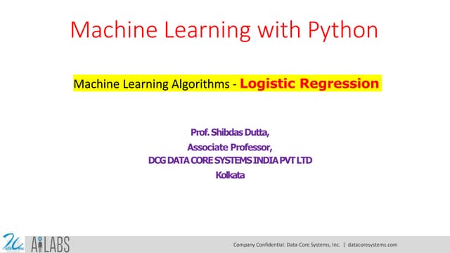 Machine Learning With Python Machine Learning Algorithms Logistic Regressionpdf