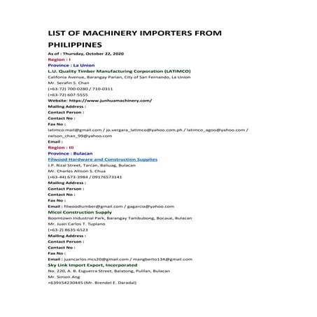 Machinery importer from Philipines | PDF