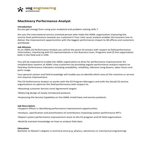 Machinery performance analyst | PDF