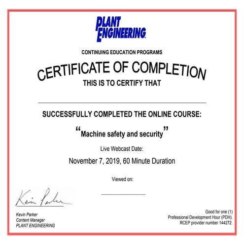 Certificate of Completion: "Machine Safety and Security" Course - Ahmed ...