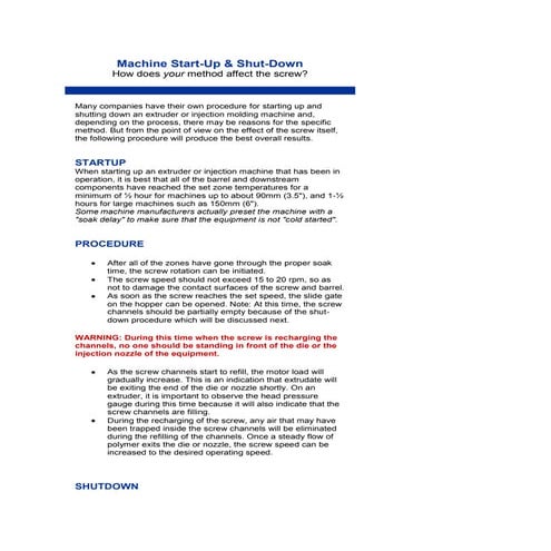 Extruder or Injection Molding Machine Startup and Shutdown Article | PDF