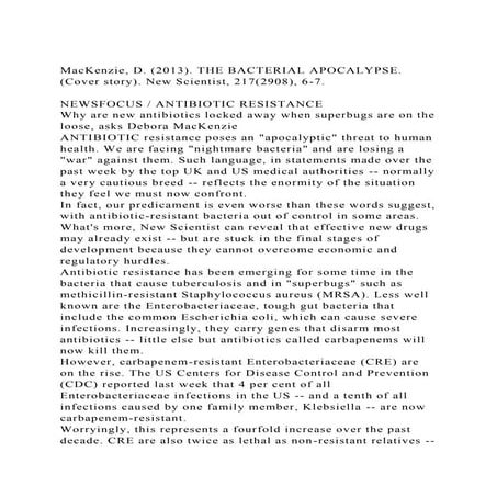MacKenzie, D. (2013). THE BACTERIAL APOCALYPSE. (Cover story). New.docx