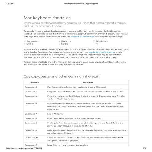 Mac keyboard shortcuts apple support | PDF | Free Download