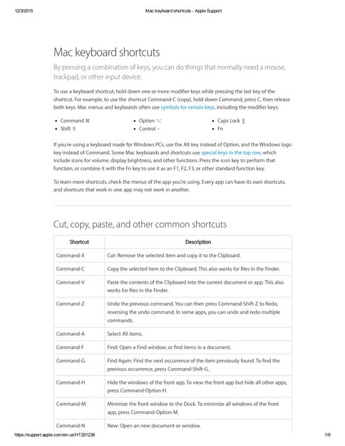 Most Important Mac Keyboard Shortcuts | PPTX | Operating Systems | Computer Software and ...