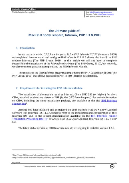Mac OS X Snow Leopard & Informix 11.5 + PHP 5.3 + PDO | PDF Mac OS X Snow Leopard & Informix 11.5 + PHP 5.3 + PDO | PDF