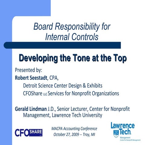 Board Responsibility for Internal Controls | PPT
