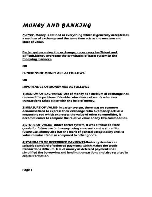 Money and Banking Class 12 | PPTX