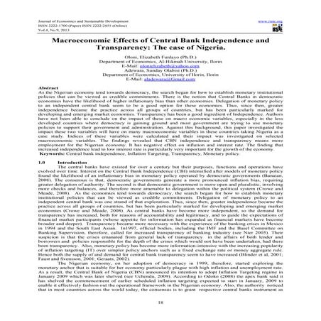 Macroeconomic effects of central bank independence and transparency the ...