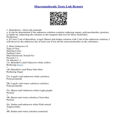 Macromolecule Tests Lab Report | PDF