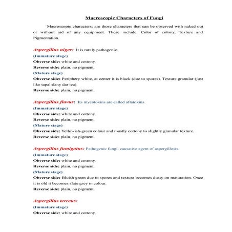 Macroscopic Characters of Fungi Species. | DOCX