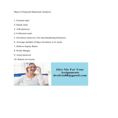 Macy's Financial Statement Analysis 1- Current ratio 2- Quick ratio 3.docx