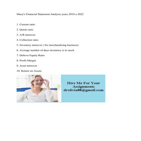 Macy's Financial Statement Analysis years 2018 a 2022 1- Current rati.docx