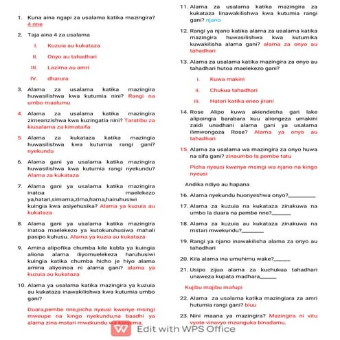 MASWALI YA MADA ZA SOMO LA SAYANSI DARASA LA SABA | PDF