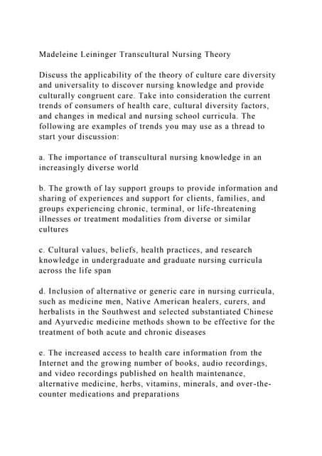 Madeleine Leininger Transcultural Nursing TheoryAssignment.docx