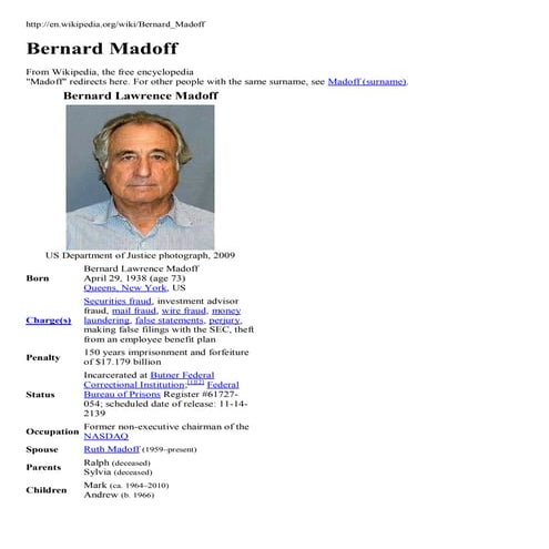 BERNARD "BERNIE" MADOFF - Wikipedia Information | PDF