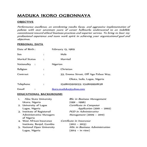 Maduka ikoro o. 2015 cv | DOCX
