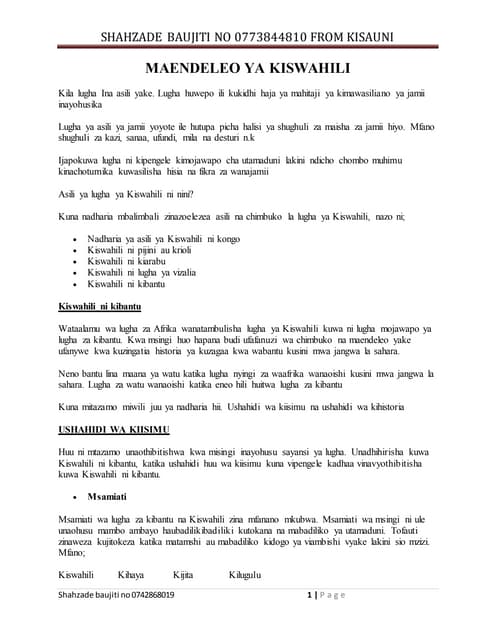 Lahaja za kiswahili kwa ujumla | PDF