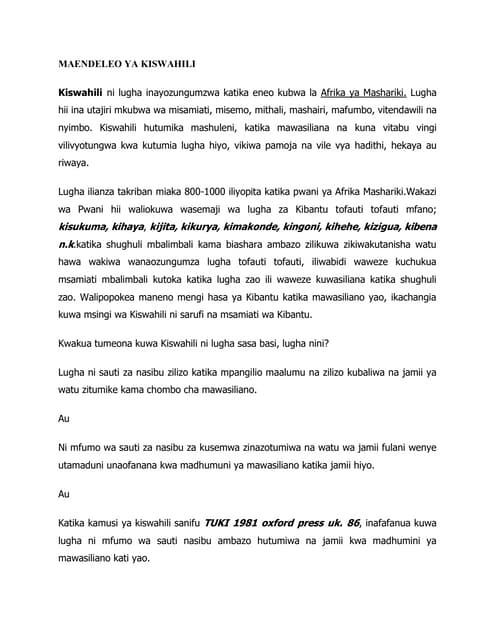 Lahaja za kiswahili kwa ujumla | PDF