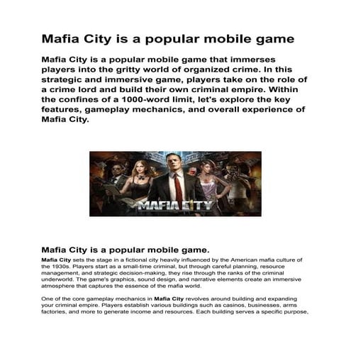 Mafia City is a popular mobile game.pdf