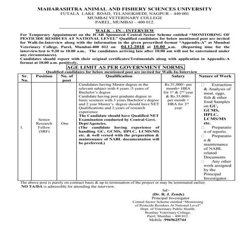 MAHARASHTRA ANIMAL AND FISHERY SCIENCES UNIVERSITY Application Form ...