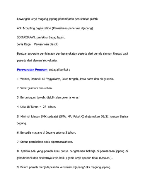 Presentasi Peluang Kerja di Japan oleh LPK AZKO | PDF