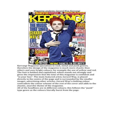 Magazine analysis gerard way | DOCX