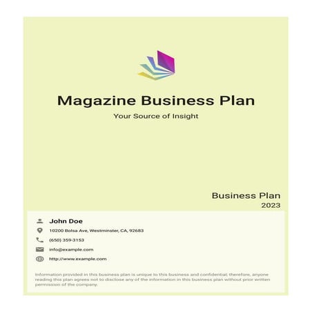 Magazine Business Plan Example | Upmetrics | PDF