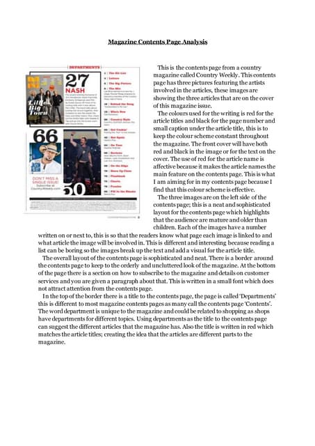Magazine Contents page textual analysis media studies | PPTX