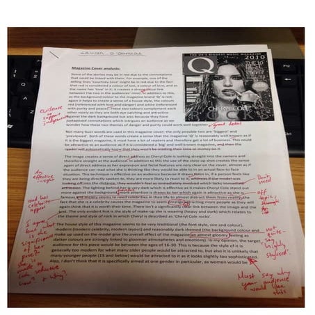 Magazine cover page analysis teacher feedback | DOCX