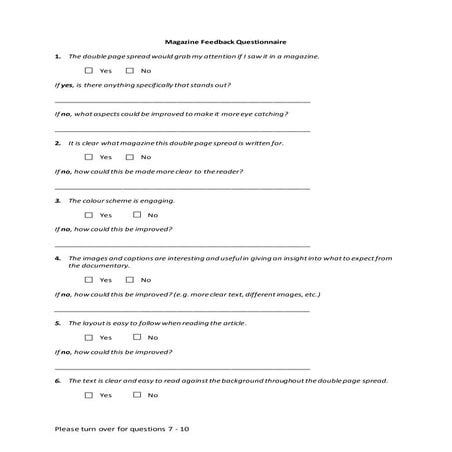 Magazine Feedback Questionnaire | DOCX