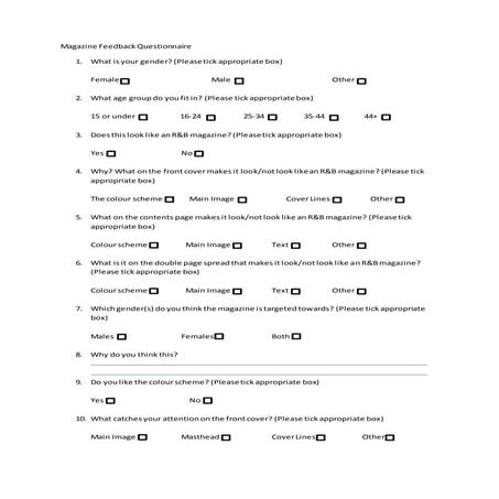 Magazine feedback questionnaire | PDF