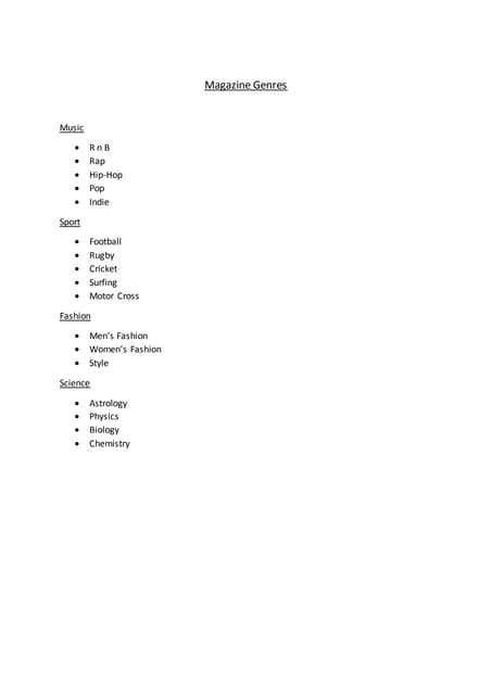 Magazine genres | PPTX | Genres