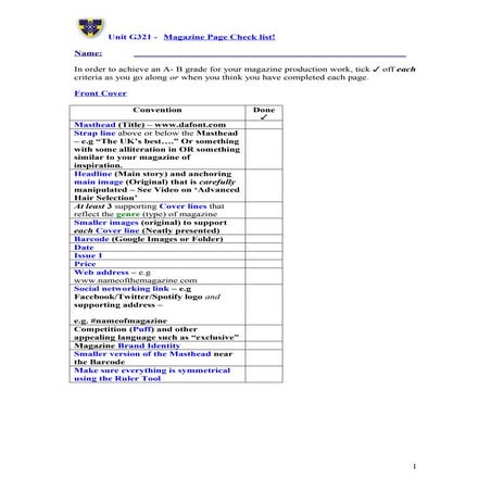 Magazine pages checklist | DOC