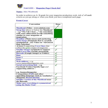 Magazine pages checklist | DOC