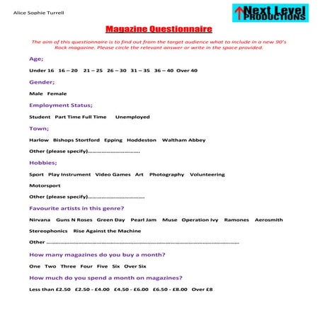 Magazine questionnaire | PDF