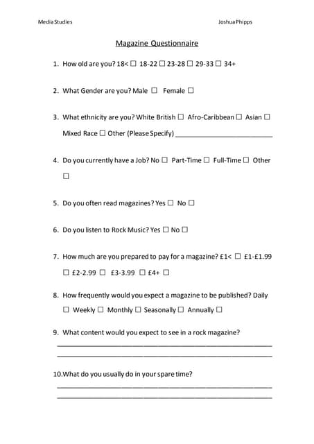 Questionnaire after completing magazine | PDF
