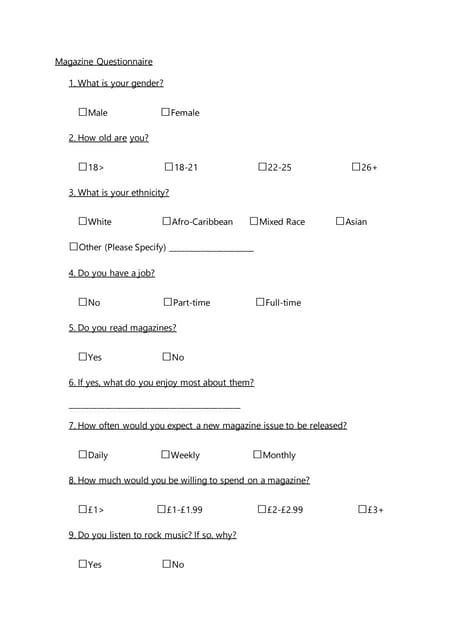 Magazine Questionnaire | PDF