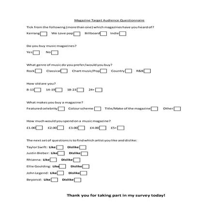 Music magazine questionnaire. | DOCX