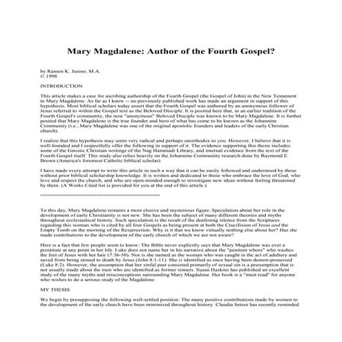 Magdalene, author of the 4th Gospel? | PDF