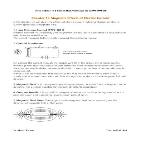 Magnetic Effects of Electric Current for Grade 10th Students | PDF