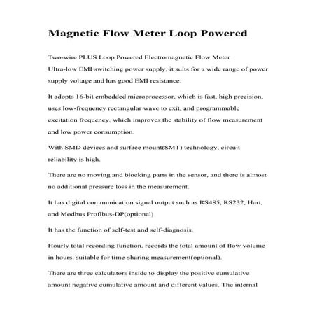 Magnetic flow meter loop powered | PDF | Technology & Computing