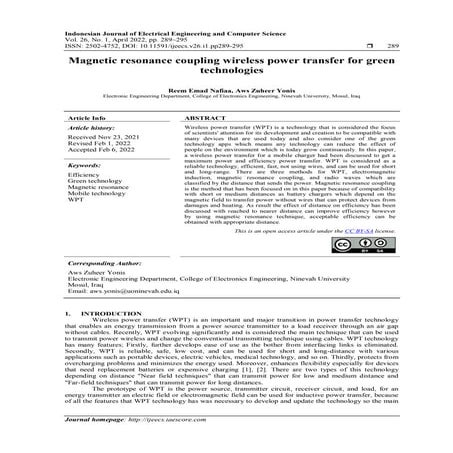 Magnetic resonance coupling wireless power transfer for green ...