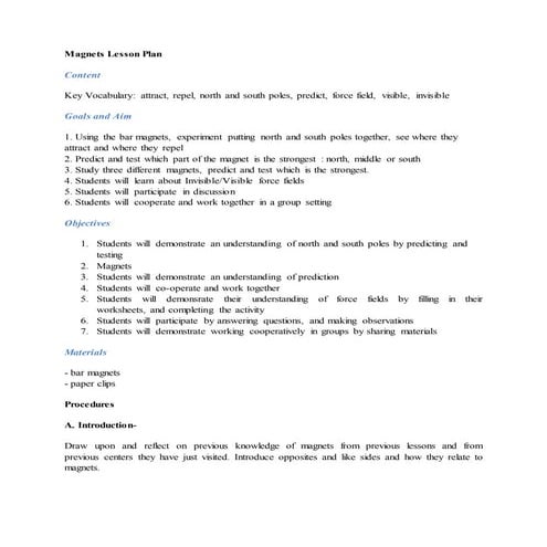 Magnets lesson plan | DOCX