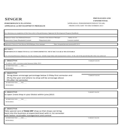 performance appraisal form of singer | PDF